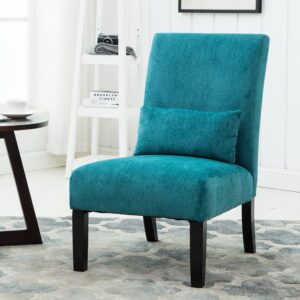 roundhill furniture pisano teal blue fabric armless contemporary accent chair with kidney pillow