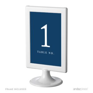 andaz press framed double-sided table numbers 1-8, navy blue, 1-set, 4x6-inch, includes frames