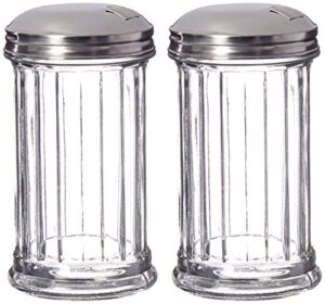 update international retro style sugar dispenser/pourer/shaker, glass jar, stainless steel pour-flap lid, 12 oz, set of 2