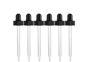 replacement straight glass tip pipette droppers with black bulb for perfume studio® 4oz boston round bottles- pack of six, no bottles - plus free perfume sample vial (24/400 closure (7 x 108 mm)