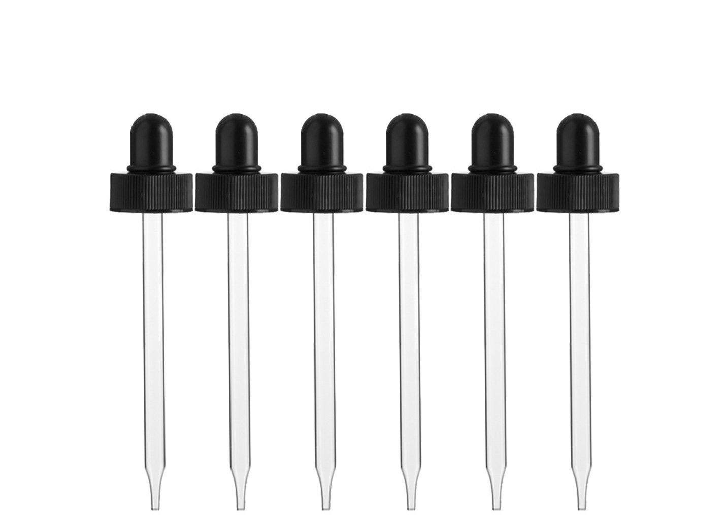 Replacement Straight Glass Tip Pipette Droppers with Black Bulb for Perfume Studio® 4oz Boston Round Bottles- Pack of Six, No Bottles - Plus Free Perfume Sample Vial (24/400 Closure (7 x 108 mm)