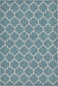 unique loom outdoor trellis collection area rug (6' 1" x 9' rectangle, teal/ gray)