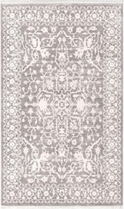 unique loom traditional classic intricate design with distressed vintage detail, area rug, 5 ft x 8 ft, gray/ivory