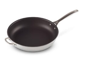 le creuset tri-ply stainless steel nonstick 12.5" deep fry pan with helper handle