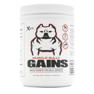 muscle bully gains - mass weight gainer for dogs, whey protein, flax seed (for bull breeds, pit bulls, bullies) increase healthy natural weight, made in the usa (90 servings)