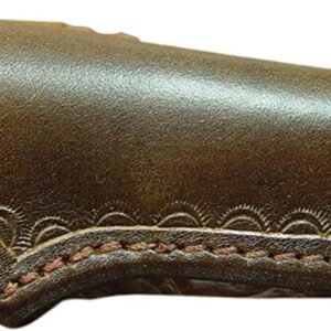 Custom Leather Vertical Knife Sheath. The Sheath Is Made Out of 10 Ounce Water Buffalo Hide Leather with a Border Tooling Dyed Dark Brown. The Sheath Is Made Out of Water Buffalo Leather the Water Buffalo Leather Is Very Soft Pliable and Durable. The Shea