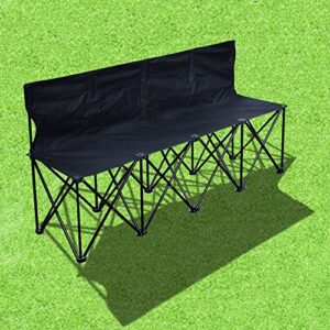 benefitusa 4 seater sideline bench portable folding team sports bench sits outdoor waterproof- black