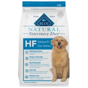 blue buffalo natural veterinary diet hf hydrolyzed for food intolerance dry dog food, veterinarian's prescription required, salmon, 6-lb. bag