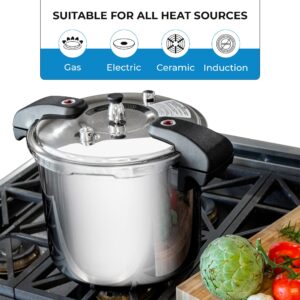 Buffalo 15 Quart Pressure Cooker Stainless Steel - Large Canning Pot with Lid for Home, Commercial Use - Easy to Clean Induction Stove Top Pressure Canner, Can Cooker - SG Certificate QCP415