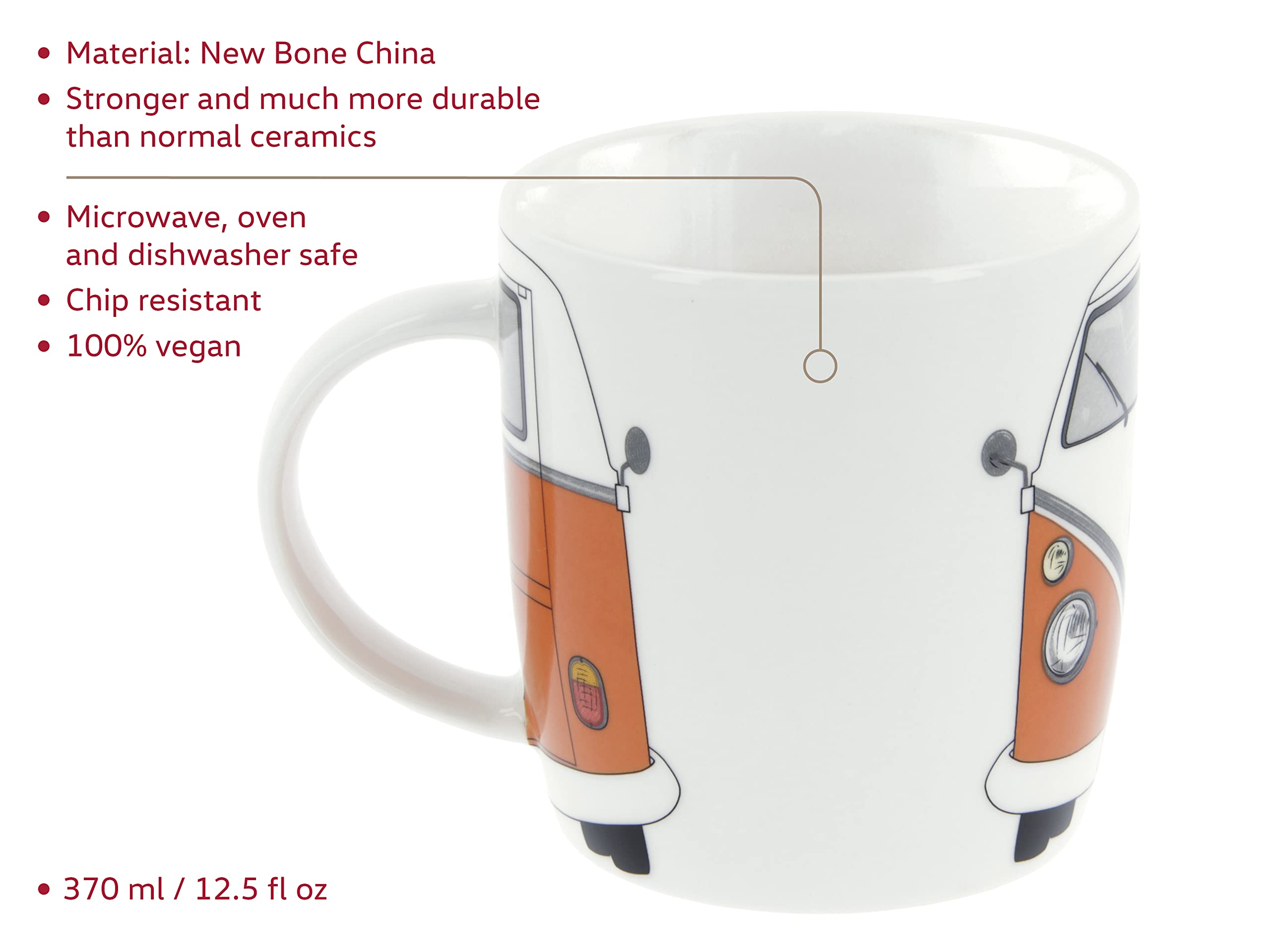 BRISA VW Collection - Volkswagen Large Ceramic Coffee-Tea-Cappuccino Mug Cup in T1 Bus Design (370 ml/12.5 fl oz/Bus Front) (Orange)