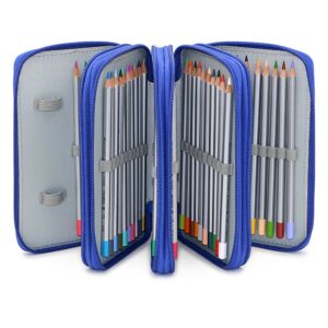 btsky® handy wareable oxford pencil bag 72 slots pencil organizer portable watercolor pencil wrap case (blue)