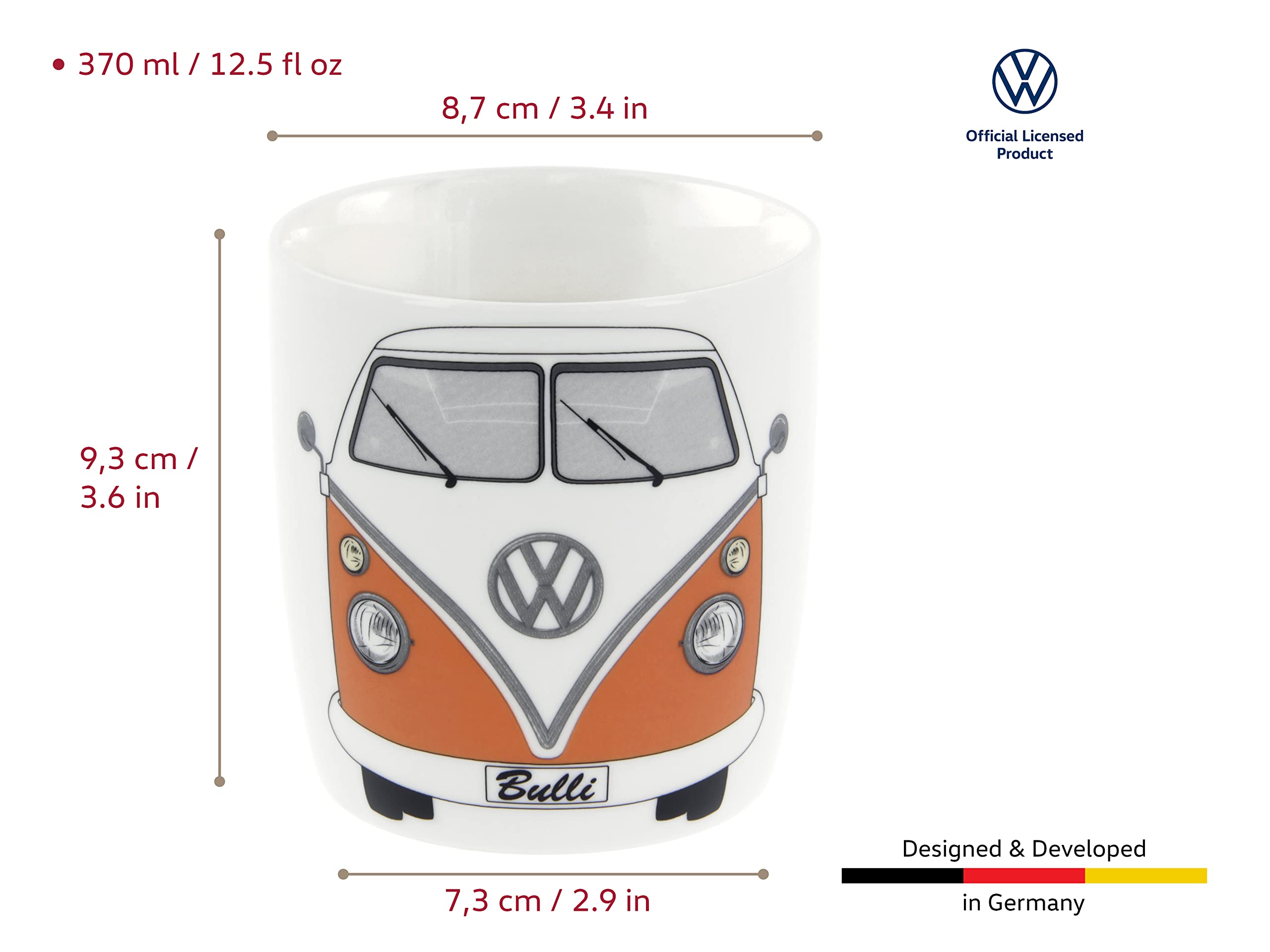 BRISA VW Collection - Volkswagen Large Ceramic Coffee-Tea-Cappuccino Mug Cup in T1 Bus Design (370 ml/12.5 fl oz/Bus Front) (Orange)