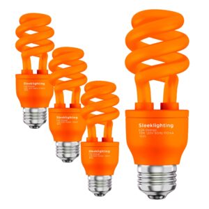 sleeklighting 13 watt orange spiral cfl light bulb - ul approved- general purpose spiral cfl orange light bulbs - 120 volt, e26 medium base. (pack of 4)