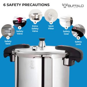 Buffalo 15 Quart Pressure Cooker Stainless Steel - Large Canning Pot with Lid for Home, Commercial Use - Easy to Clean Induction Stove Top Pressure Canner, Can Cooker - SG Certificate QCP415