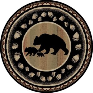 rug empire take the lead rustic lodge area rug, black bear, round