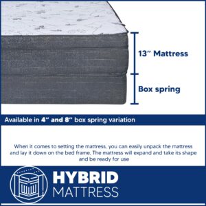 Spring Coil 13-Inch Extra Firm Foam Encased Eurotop Hybrid Mattress & 8" Wood Traditional Box Spring/Foundation Set, Queen, Black