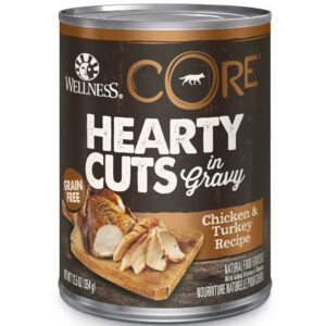 wellness core hearty cuts natural wet grain free canned dog food, chicken & turkey, 12.5-ounce can (pack of 12)