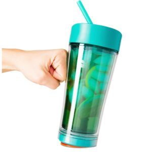 mighty mug spill-free ice tea & coffee tumbler with straw, double-walled, unspillable cup, condensation-free, unbreakable tritan plastic, bpa free, (teal, 20oz)