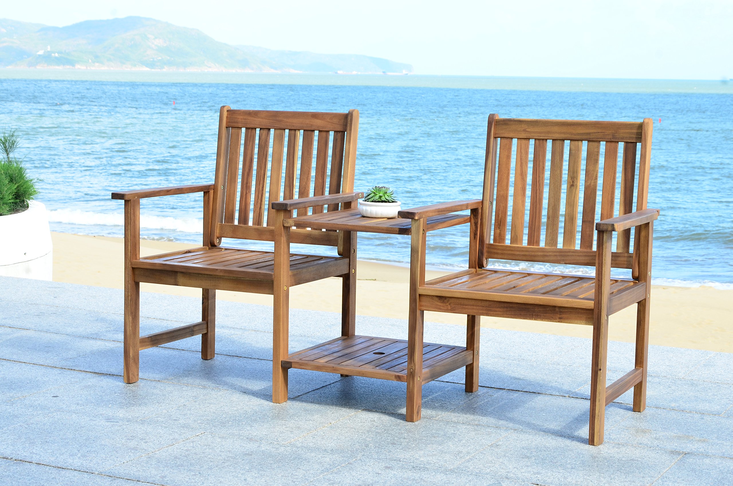 SAFAVIEH Outdoor Collection Brea Teak Brown Seat Bench