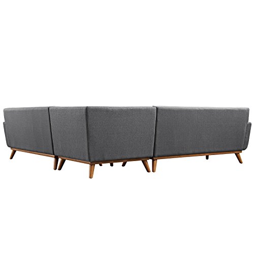 Modway L Shaped Sectional Sofa Engage Mid-Century Modern Upholstered Fabric Gray