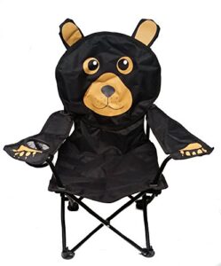 wilcor kids folding camp chair with cup holder and carry bag - black bear