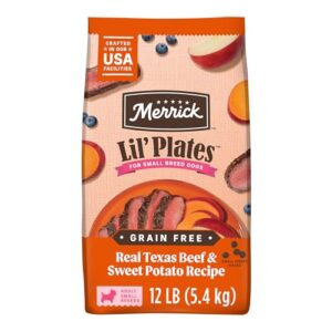 merrick lil’ plates premium grain free dry dog food for small dogs, real texas beef and sweet potato kibble - 12.0 lb. bag