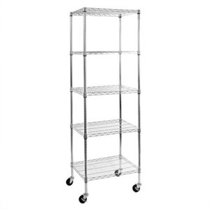 seville classics ultradurable commercial-grade 5-tier nsf-certified steel wire shelving with wheels, 24" w x 18" d x 72" h, ultrazinc