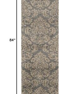 SAFAVIEH Florida Shag Collection Runner Rug - 2'3" x 7', Grey & Beige, Damask Design, Non-Shedding & Easy Care, 1.2-inch Thick Ideal for High Traffic Areas in Living Room, Bedroom (SG460-8013)