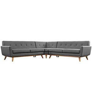 Modway L Shaped Sectional Sofa Engage Mid-Century Modern Upholstered Fabric Gray