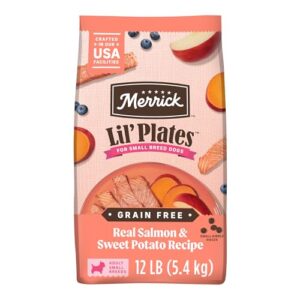 merrick lil’ plates premium grain free dry dog food for small dogs, real salmon and sweet potato kibble - 12.0 lb. bag