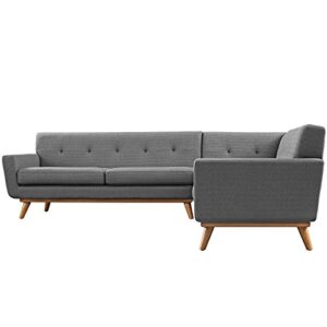 Modway L Shaped Sectional Sofa Engage Mid-Century Modern Upholstered Fabric Gray