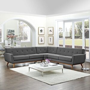 modway l shaped sectional sofa engage mid-century modern upholstered fabric gray