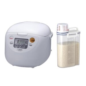 zojirushi ns-wac18-wd 10-cup (uncooked) micom rice cooker and warmer bundle with rice container bin (2 items)