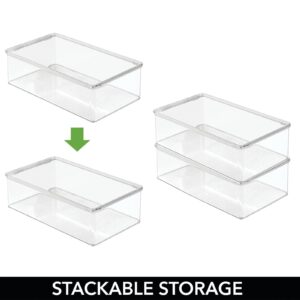 mDesign Plastic Bathroom Storage Organizer Box w/Hinge Lid for Closet Shelves, Cupboards, or Vanity, Holds Medicine, First Aid, Lotion, Cotton Swabs, and Styling Tools, Ligne Collection, Clear