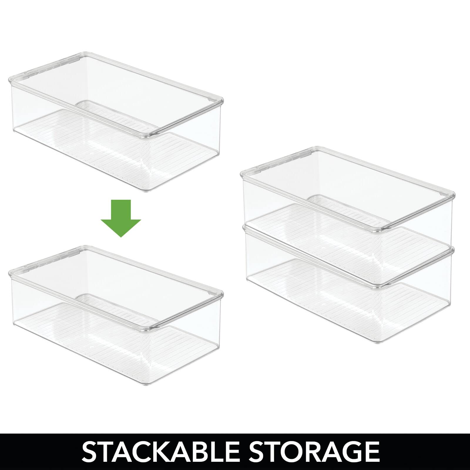 mDesign Plastic Bathroom Storage Organizer Box w/Hinge Lid for Closet Shelves, Cupboards, or Vanity, Holds Medicine, First Aid, Lotion, Cotton Swabs, and Styling Tools, Ligne Collection, Clear