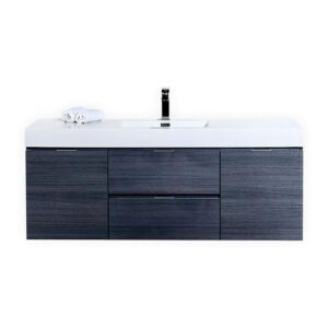 kubebath bliss 60" gray oak wall mount single sink modern bathroom vanity