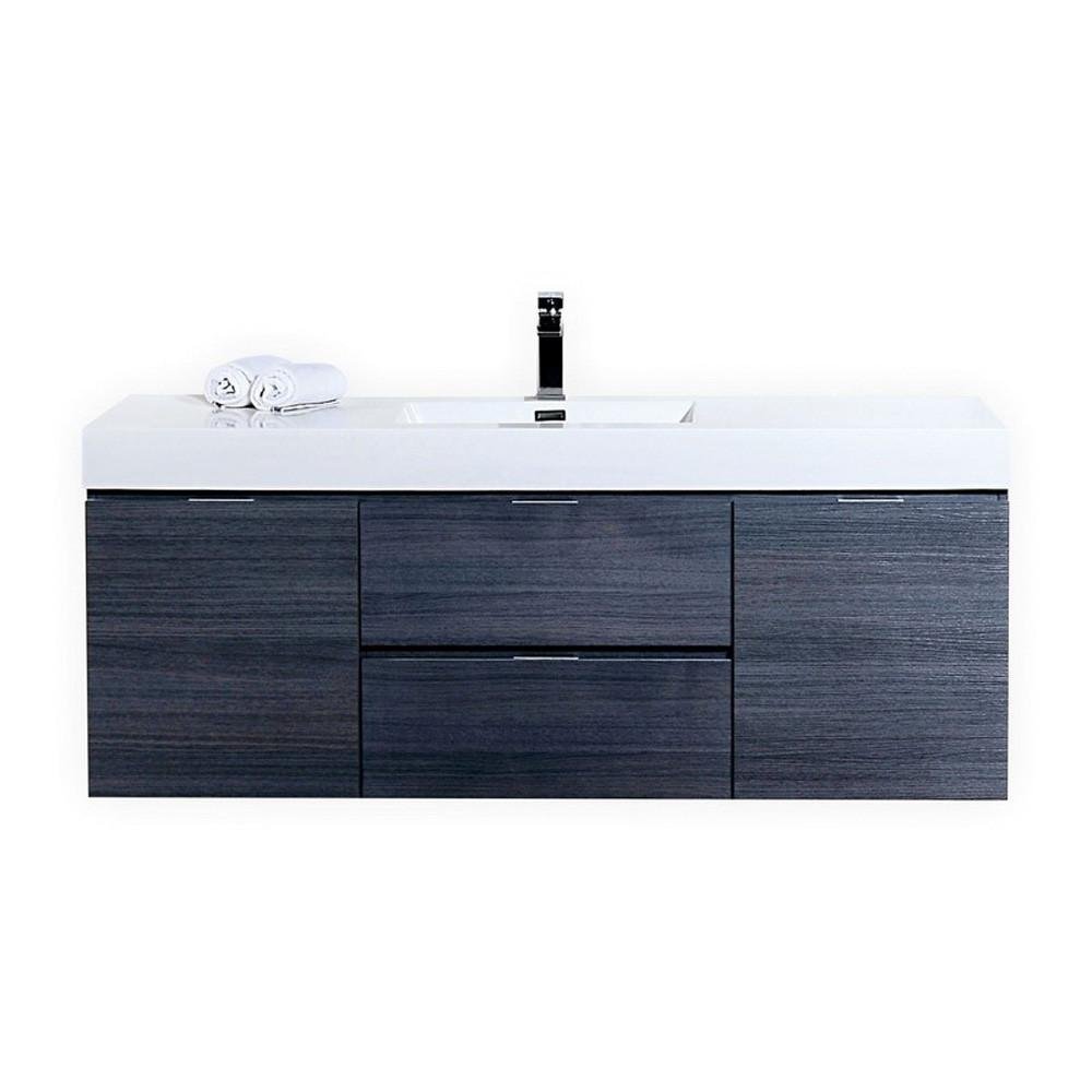 KubeBath Bliss 60" Gray Oak Wall Mount Single Sink Modern Bathroom Vanity