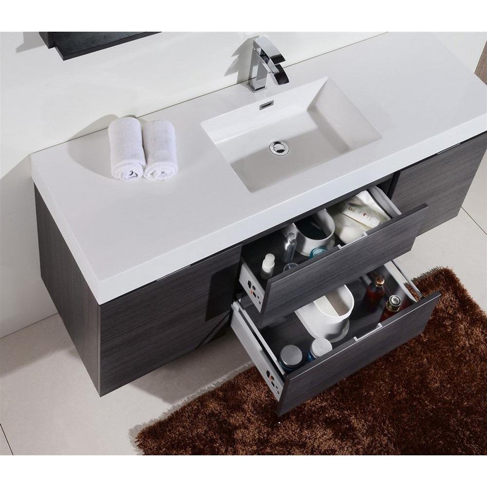 KubeBath Bliss 60" Gray Oak Wall Mount Single Sink Modern Bathroom Vanity