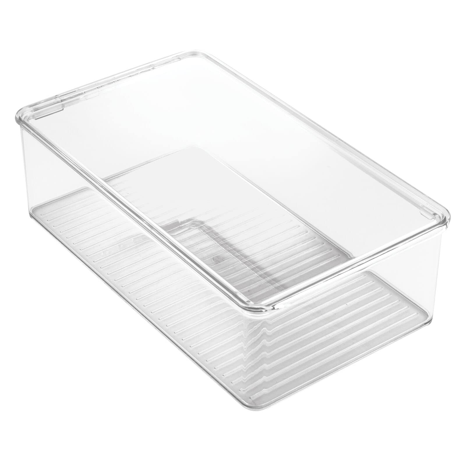 mDesign Plastic Bathroom Storage Organizer Box w/Hinge Lid for Closet Shelves, Cupboards, or Vanity, Holds Medicine, First Aid, Lotion, Cotton Swabs, and Styling Tools, Ligne Collection, Clear