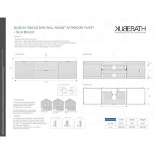 KubeBath Bliss 60" Gray Oak Wall Mount Single Sink Modern Bathroom Vanity