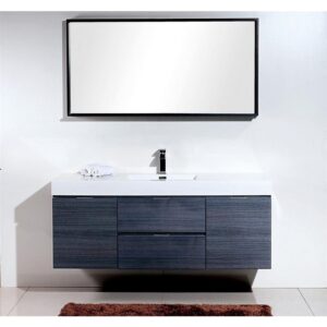 KubeBath Bliss 60" Gray Oak Wall Mount Single Sink Modern Bathroom Vanity