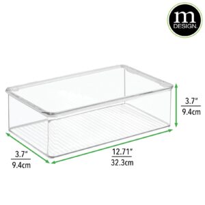 mDesign Plastic Bathroom Storage Organizer Box w/Hinge Lid for Closet Shelves, Cupboards, or Vanity, Holds Medicine, First Aid, Lotion, Cotton Swabs, and Styling Tools, Ligne Collection, Clear