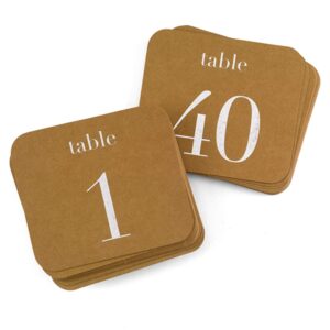 hortense b. hewitt 40-count kraft table number cards, 1-40, silver foil