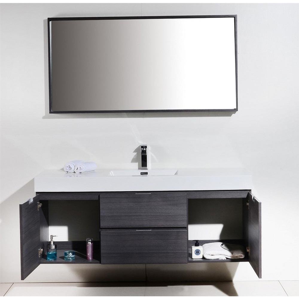 KubeBath Bliss 60" Gray Oak Wall Mount Single Sink Modern Bathroom Vanity