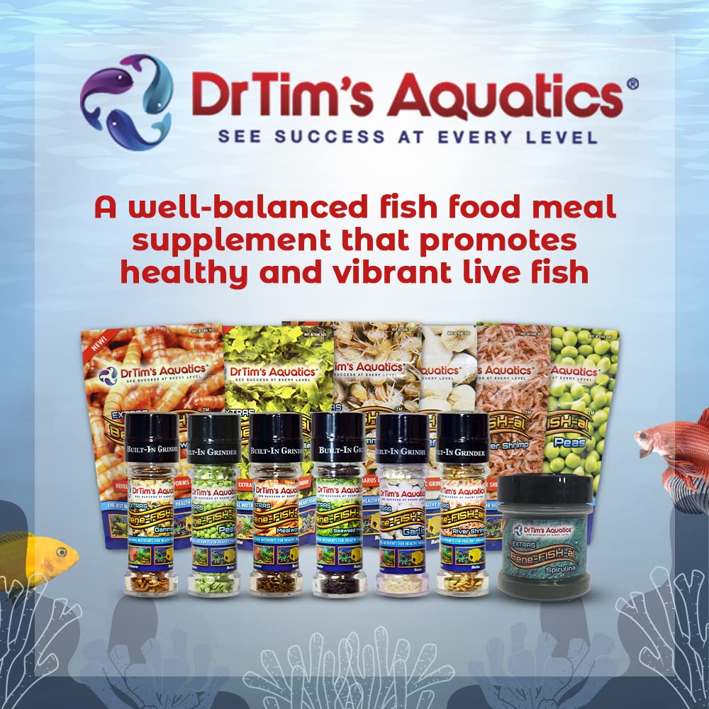 DrTim's Aquatics - Bene-Fish-al® Food and Treats - Fish Food Enhancer - for Freshwater Fish or Marine Fish - 0.31 oz. Grinder - Peas