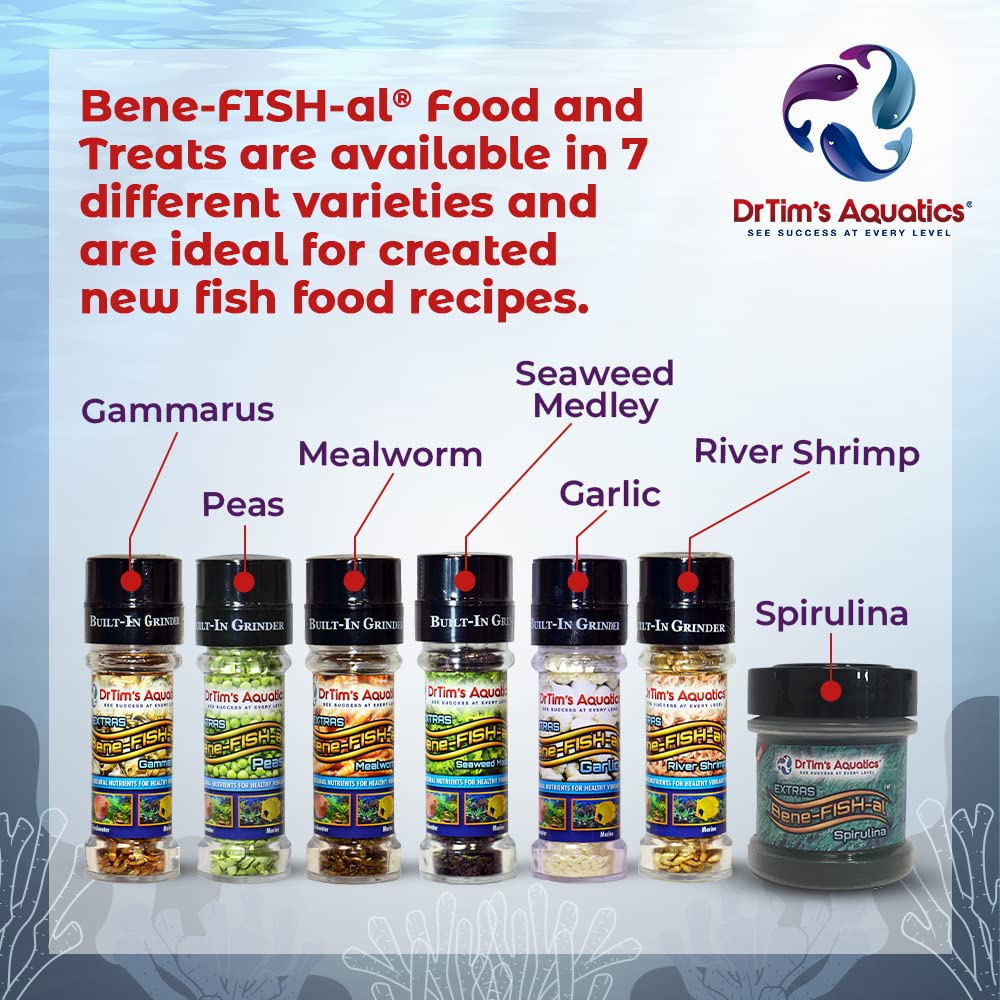 DrTim's Aquatics - Bene-Fish-al® Food and Treats - Fish Food Enhancer - for Freshwater Fish or Marine Fish - 0.31 oz. Grinder - Peas