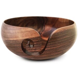 yarn bowl wooden knitting bowl 7”x3” large for knitting and crocheting - wood yarn holder, unique crochet yarn bowl - wooden bowls handmade from walnut