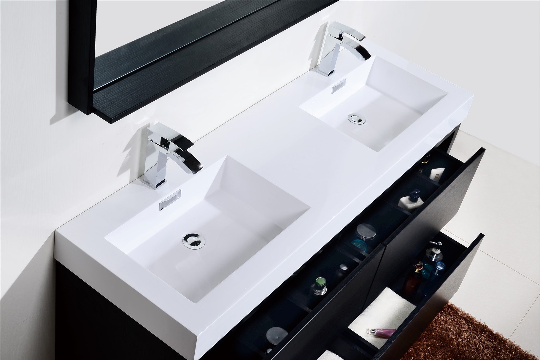 Bliss 60″ Black Double Sink Floor Mount Modern Bathroom Vanity