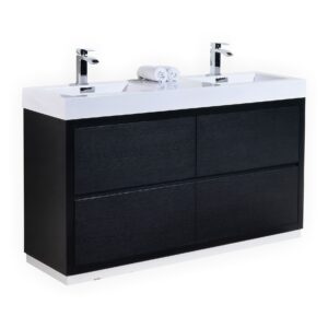 bliss 60″ black double sink floor mount modern bathroom vanity