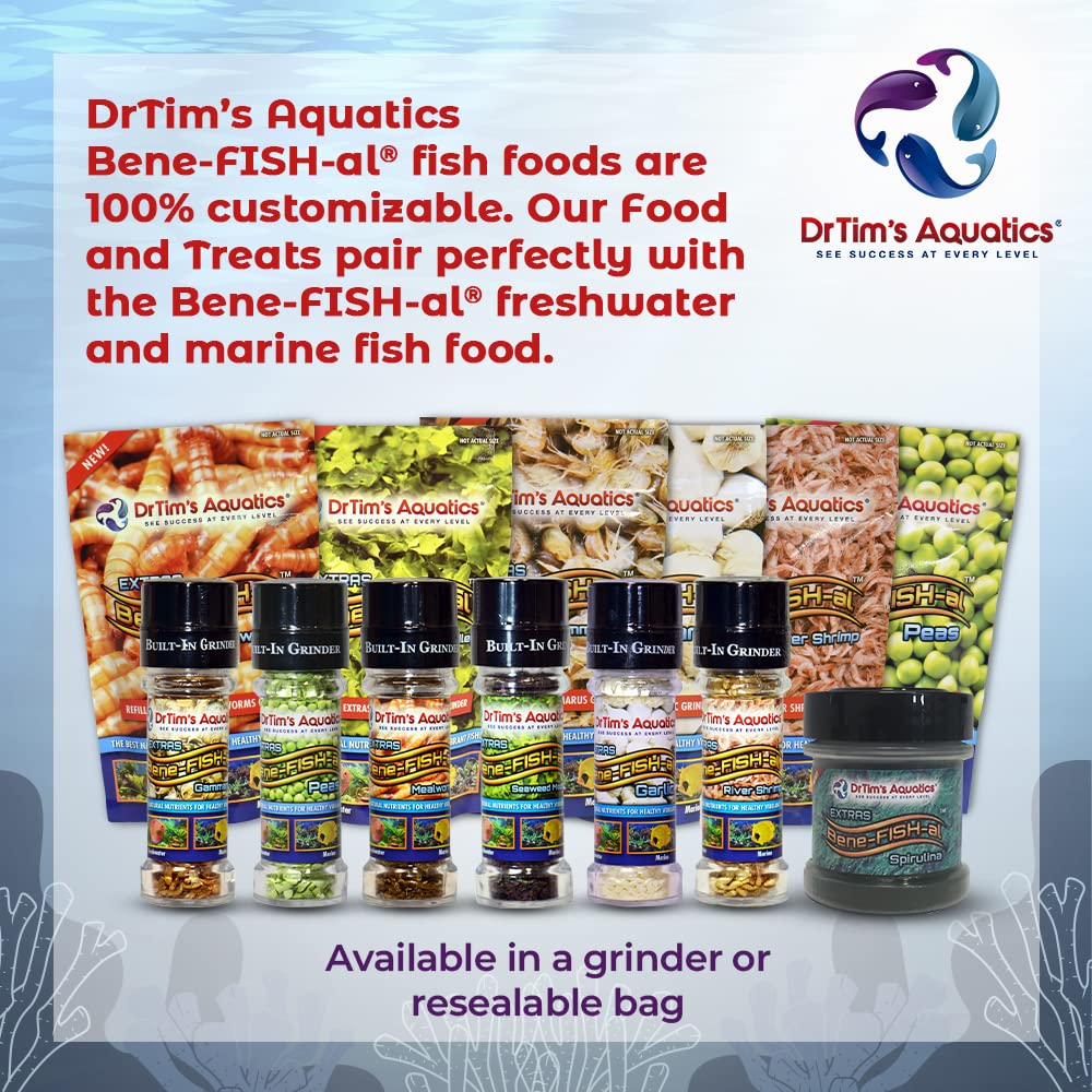 DrTim's Aquatics - Bene-Fish-al® Food and Treats - Fish Food Enhancer - for Freshwater Fish or Marine Fish - 0.31 oz. Grinder - Peas